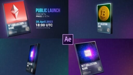 AE模板|NFT生成器360°旋转3D卡片效果展示动画 NFT Elements Pack - CG资源网